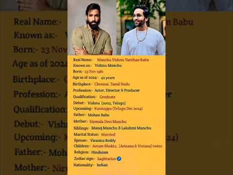 Vishnu Manchu | π₯π₯π₯ | Biography #shortsβ #kannappa #trendingshorts