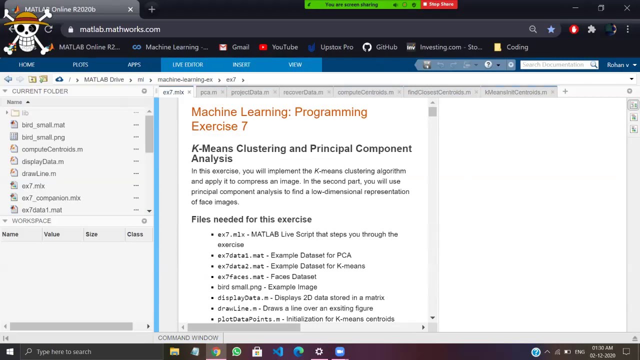 Machine learning coursera Ex 7 | week 8 assignment