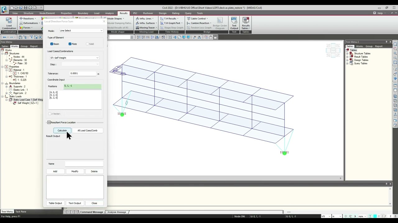 Using Local Direction Force Sum in Midas Civil
