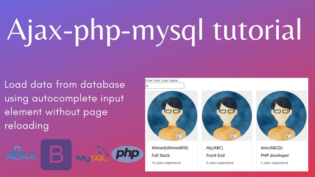 Load data from database using AJAX, Javascript, PHP, MySQL using autocomplete element