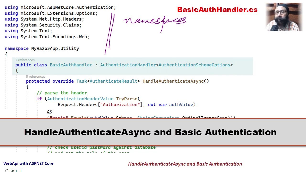 HandleAuthenticateAsync and Basic Authentication in WebApi | Web Api with ASPNET Core