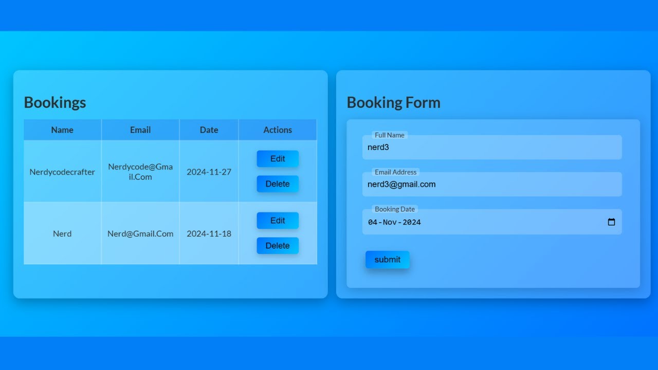 Learn Complete CRUD Operations in JavaScript with CSS & Html | CRUD Application Booking