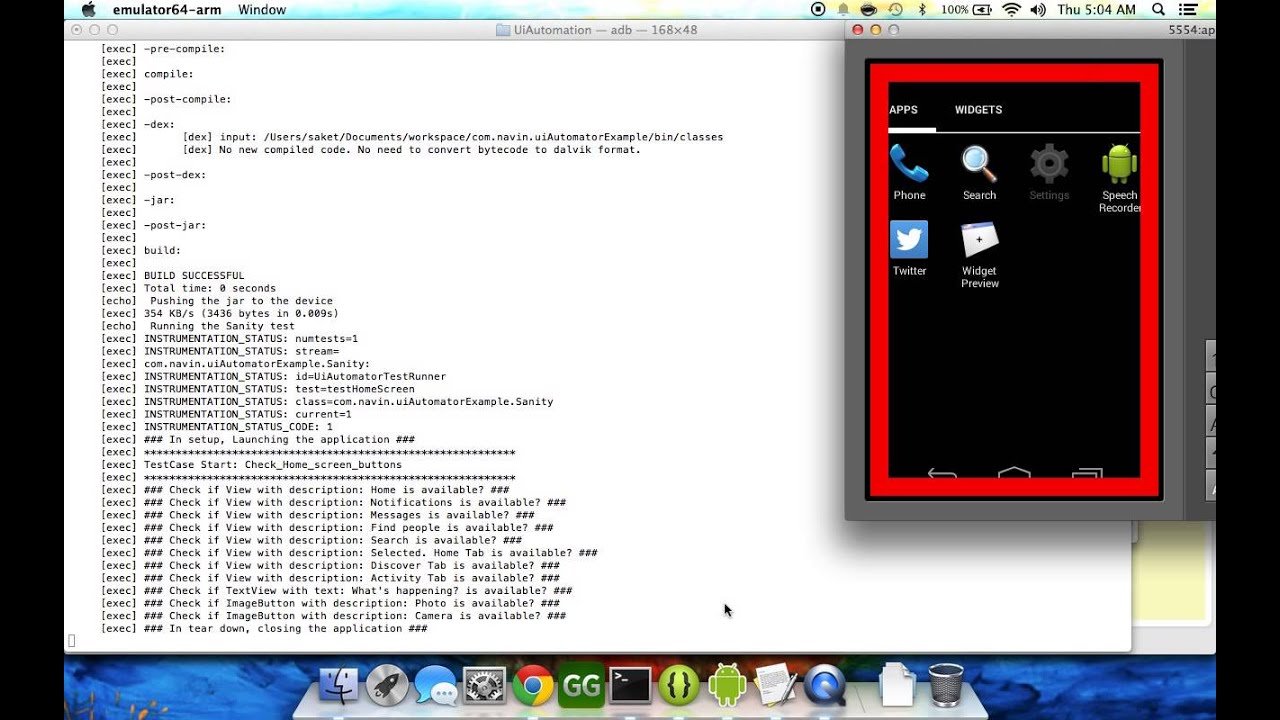 Android UiAutomation Example using Apache Ant