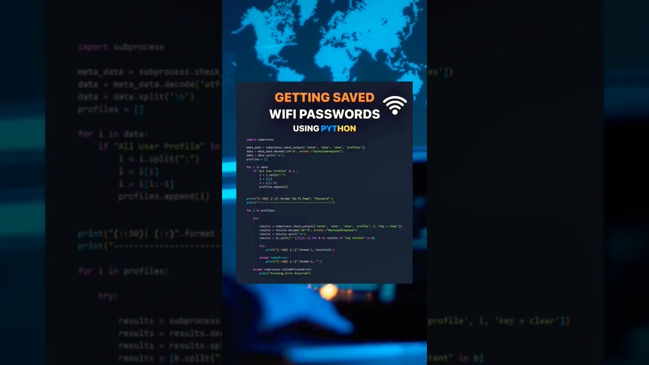getting saved wifi passwords using python.   #tech#code#coding#techtok#softwareengineer#programming