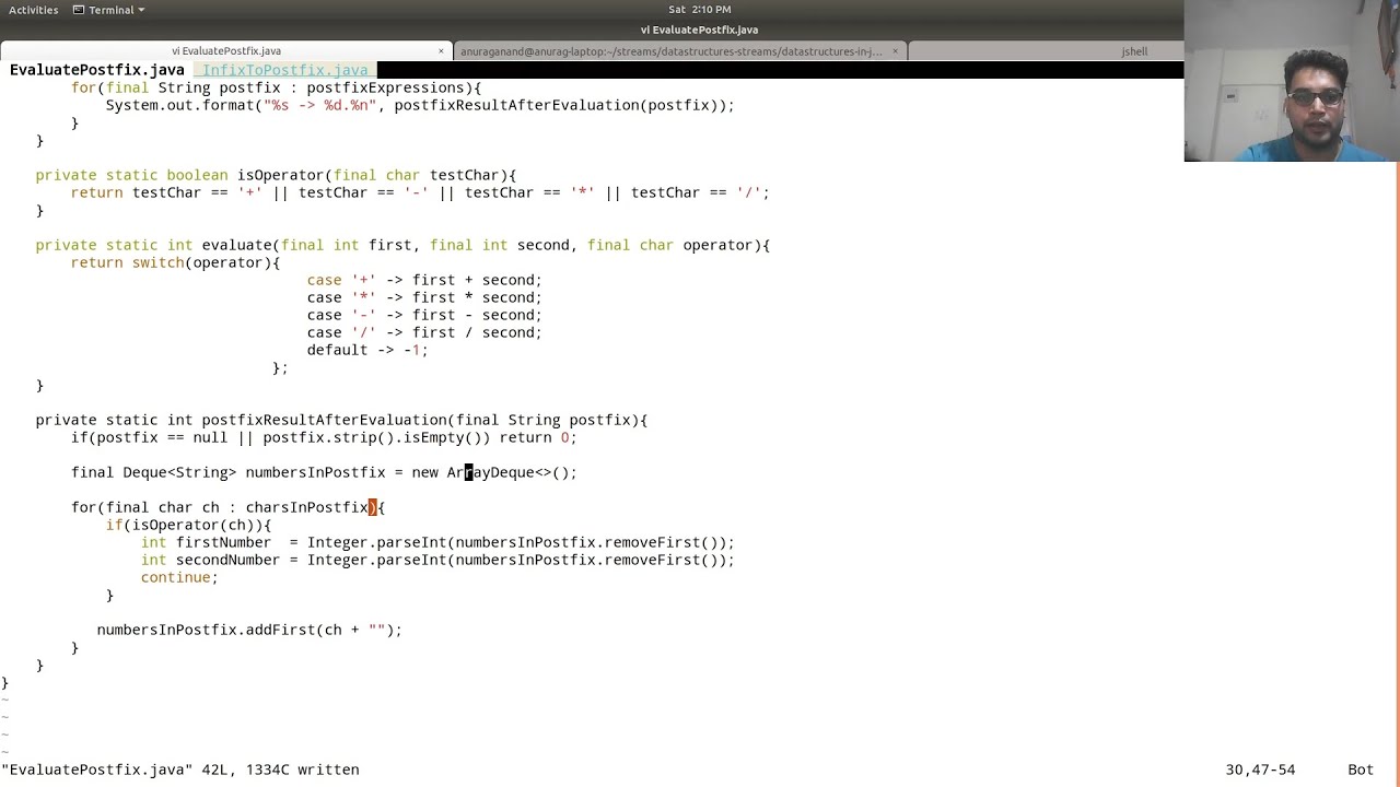 JAVA DATA STRUCTURE STACK : Evaluate A Postfix Operation Using A Stack