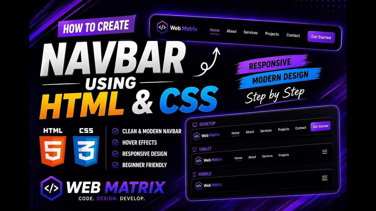 How to Create a Navbar using HTML and CSS | Navbar CSS Tutorial | Header HTML CSS