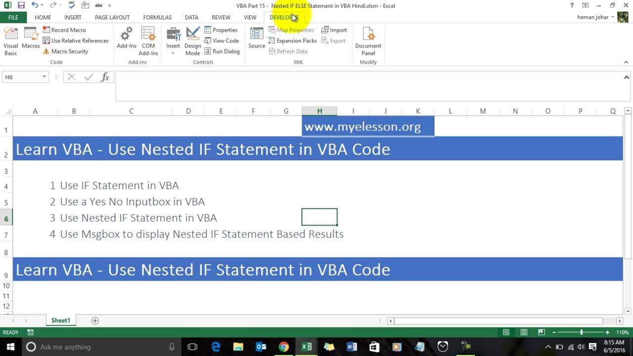 Learn Vba Nested If Else Statement In Vba Hindi Learn Excel Course Ms Word Course And Ms