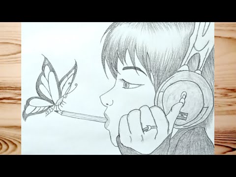 How to Draw a Boy with Headphones, How to draw anime boy with a butterfly, Easy drawing