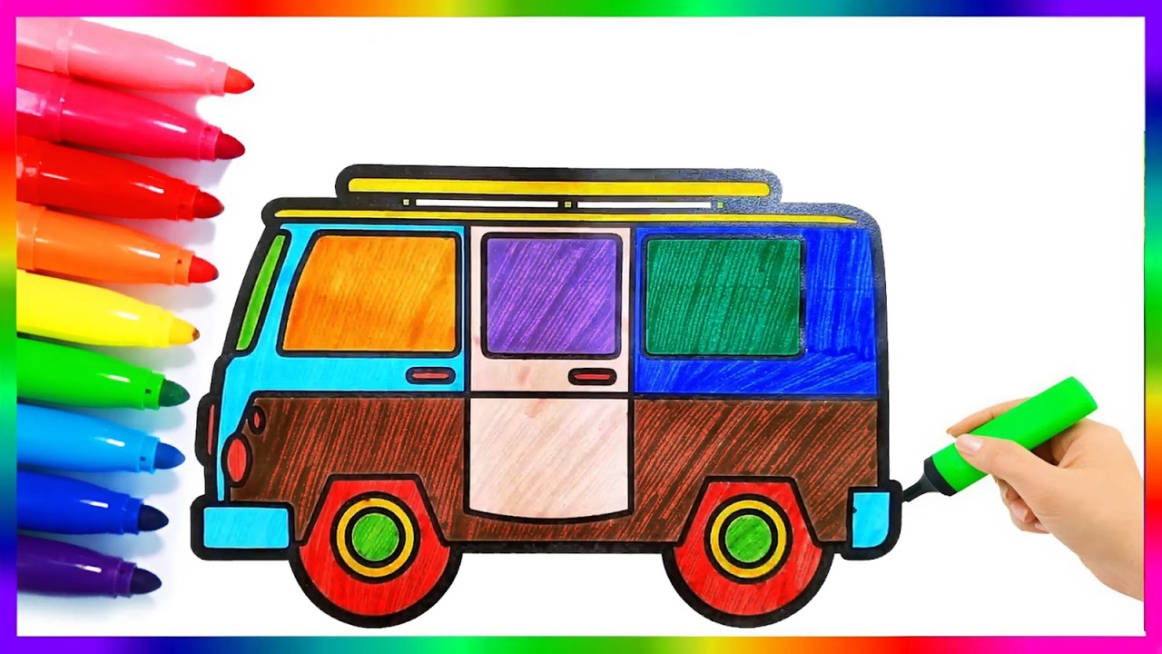 How to Draw and Color a Cute Van | Easy Vehicle Coloring for Kids