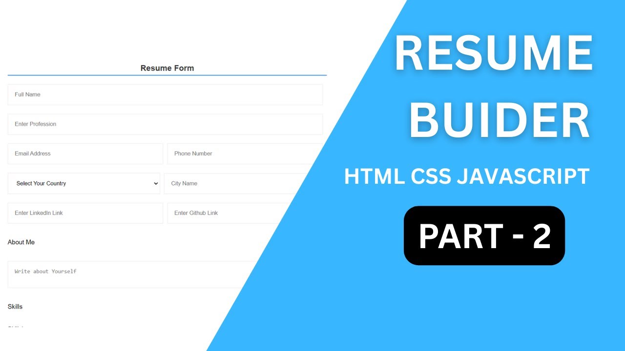 Resume Builder using HTML, CSS & JavaScript - Part 2 | JS Project for Beginners #coding #webdesign