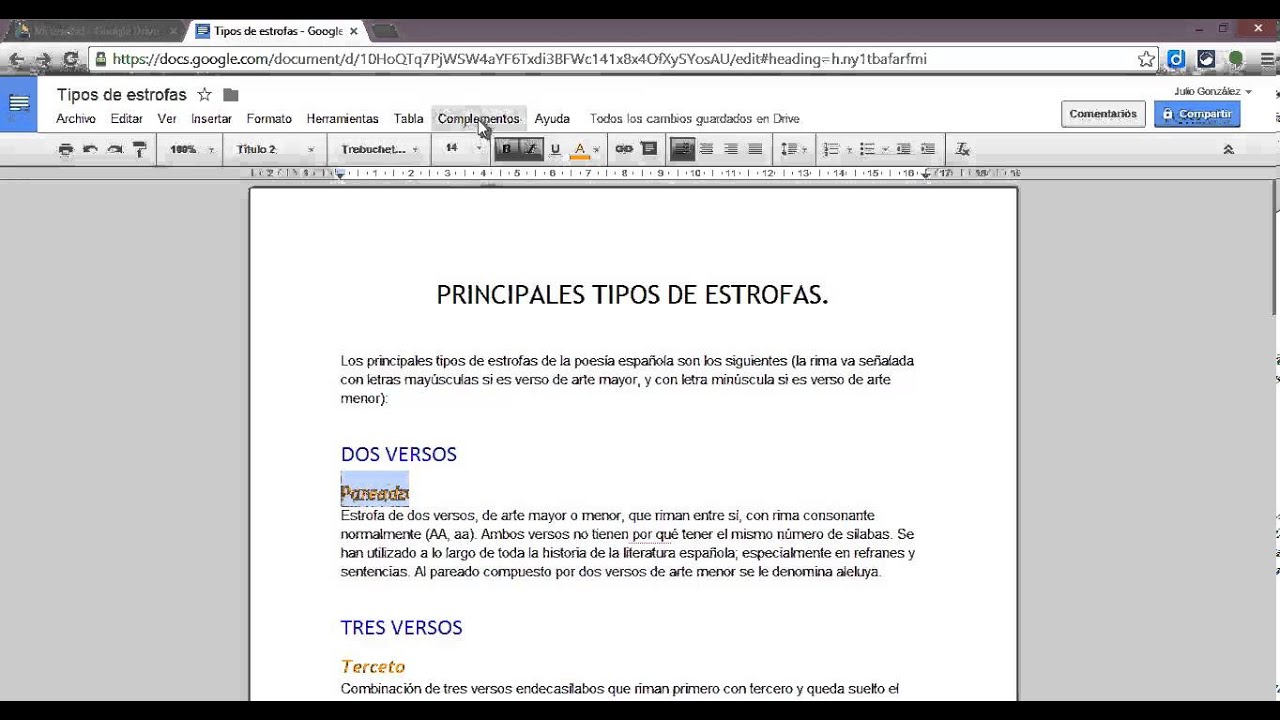 Complementos de Google Drive en educación: Tablas de contenido