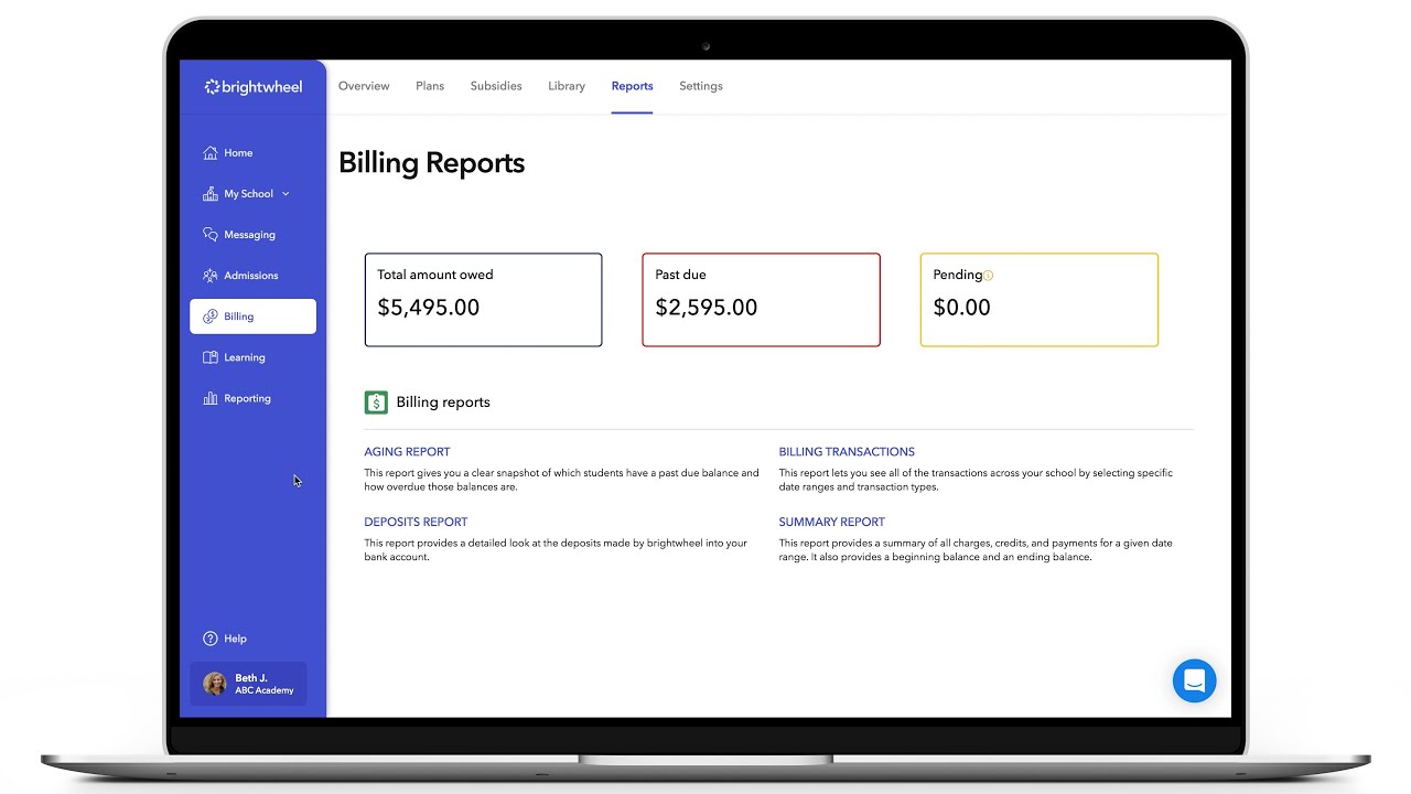 Brightwheel Billing: Reports overview