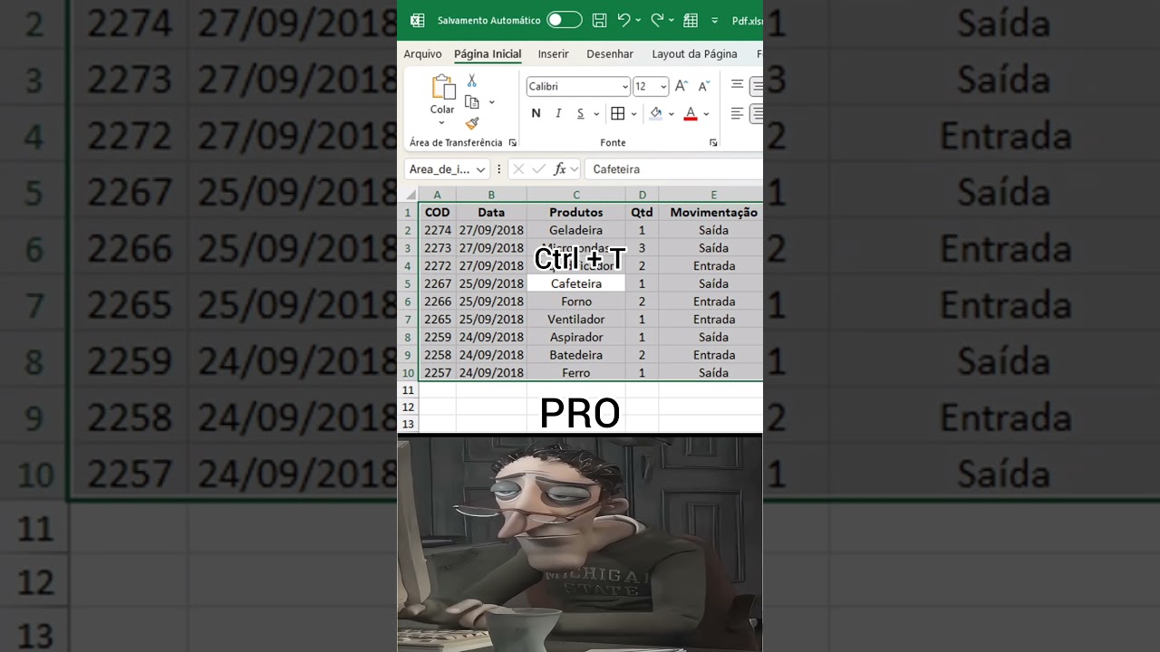 Formatar dados como tabela no Excel
