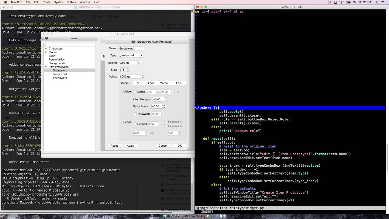 Programming with PyQt (Python 3, Qt 5) on a Mac Book: JGRPGTools 002