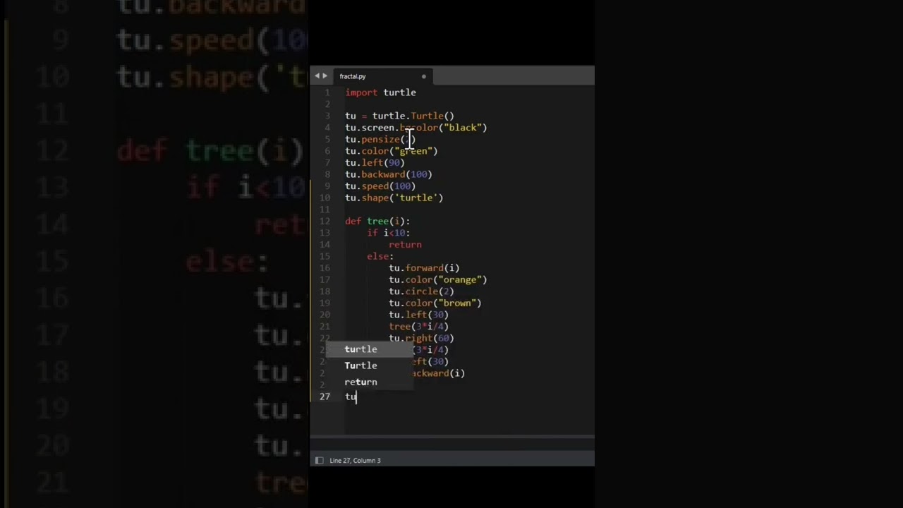 Amazing Fractal Tree Design Using Python Turtle 😎 | Python Tutorial #shorts #python