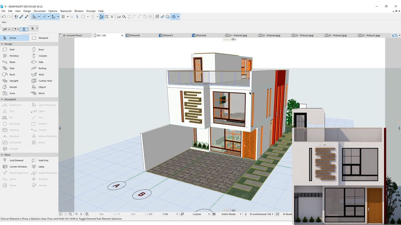 ArchiCAD Complete Workflow - Part 3 - Structural grid plans, 3D rendering, 3D modeling and etc.