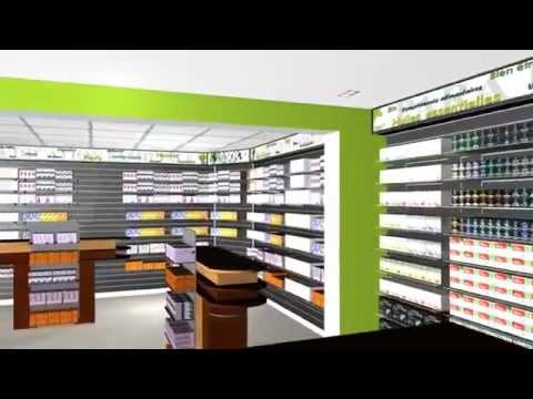 Modélisation de vidéo 3D du design intérieur de la pharmacie centrale de Talange.