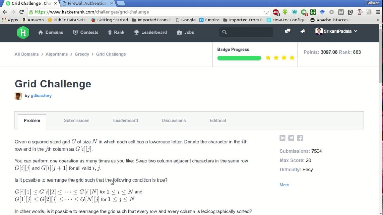 HackerRank | Grid Challenge Solution
