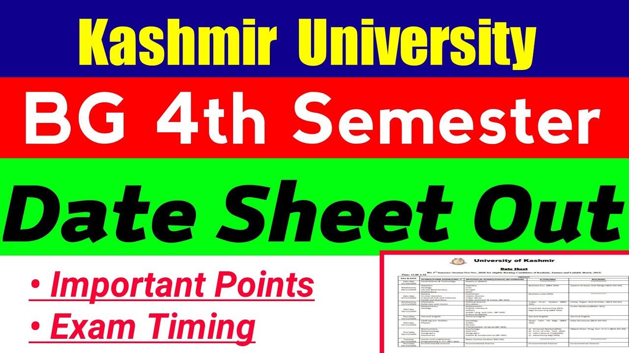 Kashmir University BG 4th Semester Date Sheet out