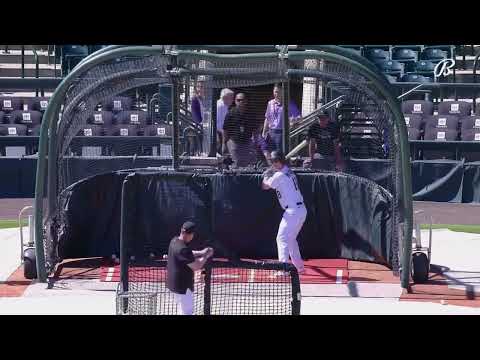 Russell Wilson And Peyton Manning Take Batting Practice