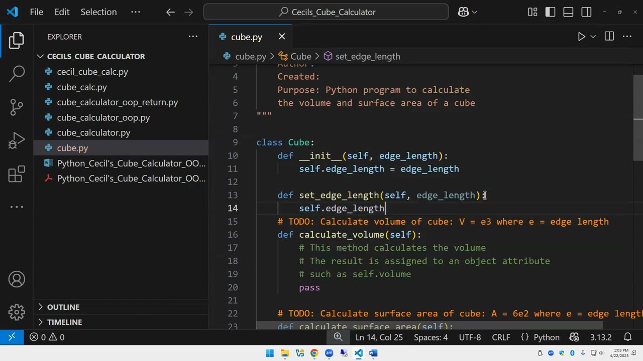 Python Cecil's Cube Calculator OOP (In Class)