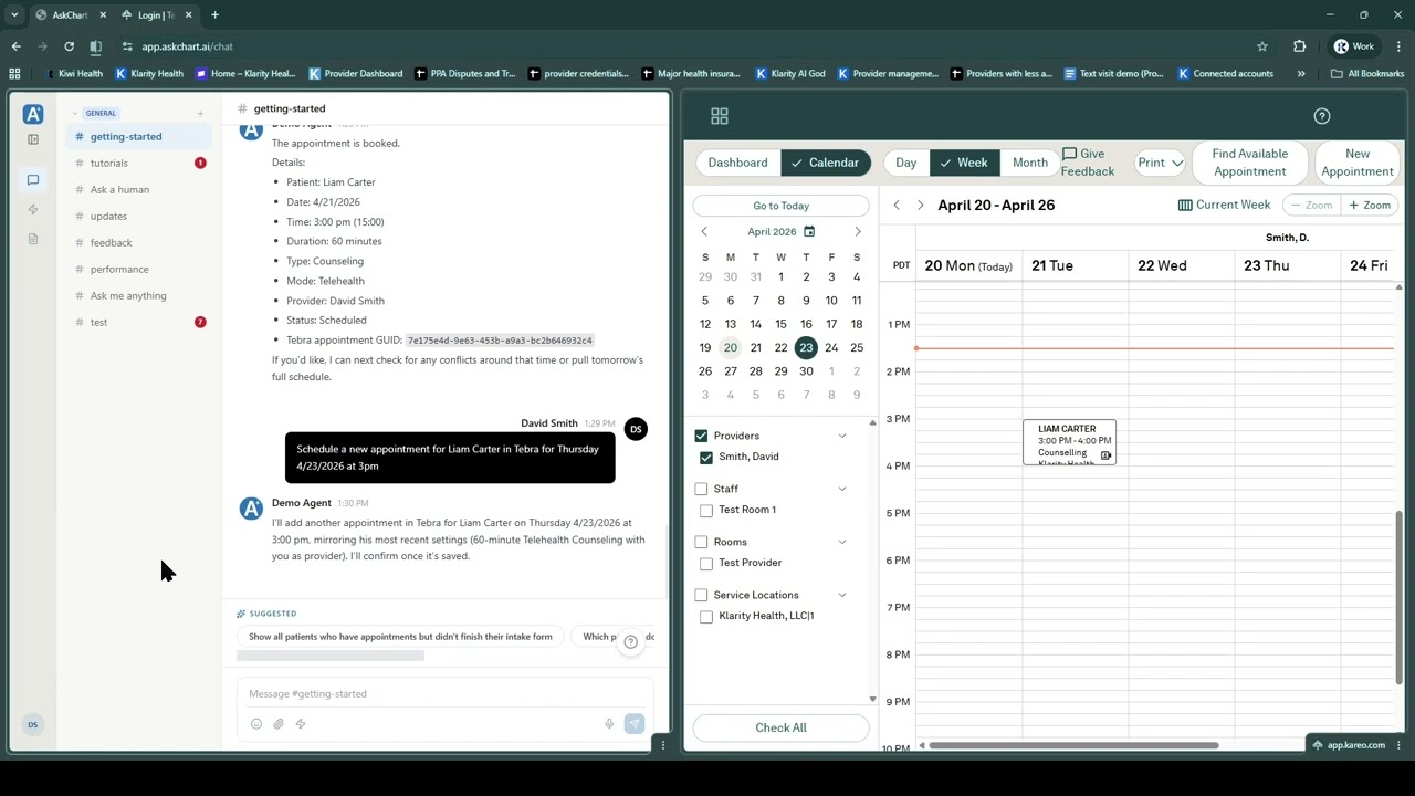 Create a new appointment in Tebra using AskChart