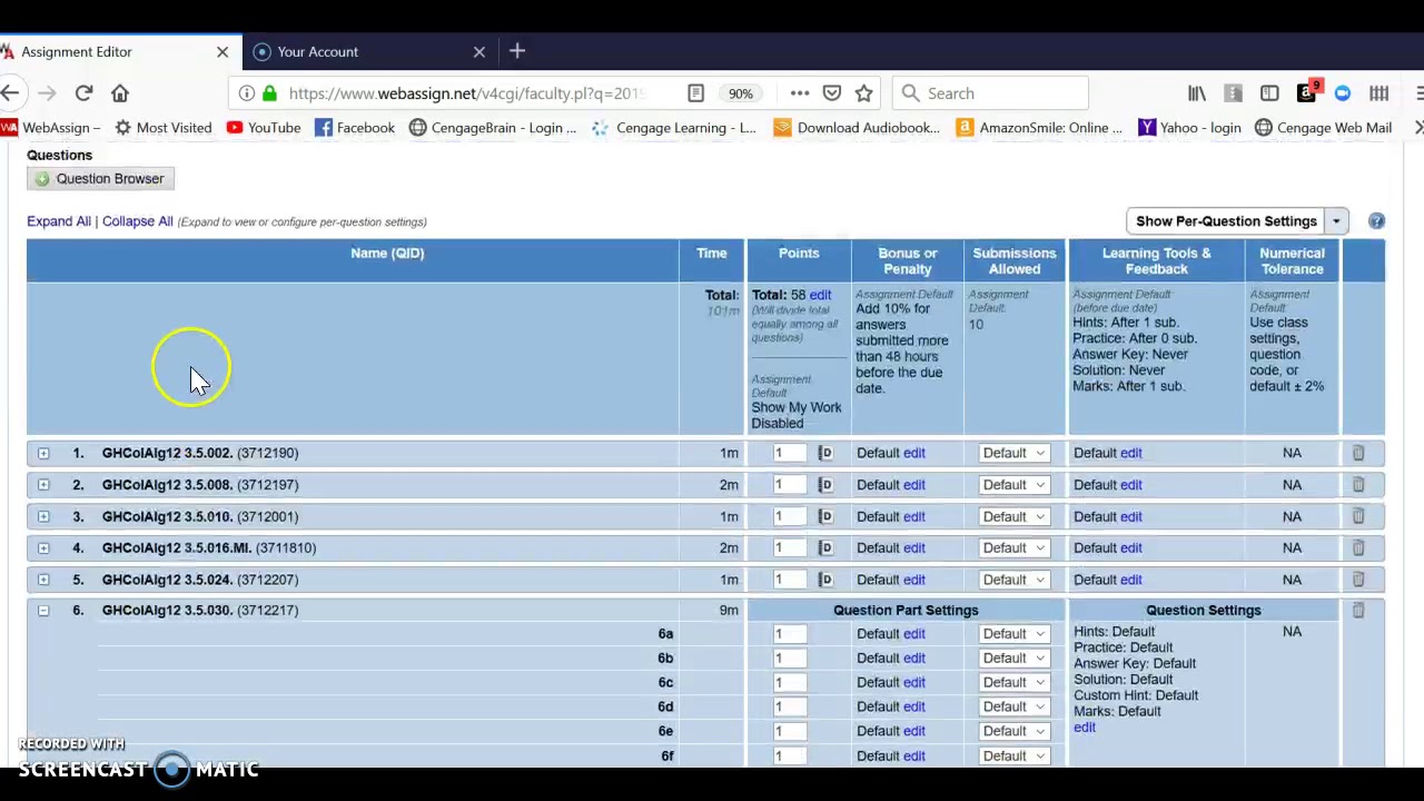 Duplicating questions in WebAssign