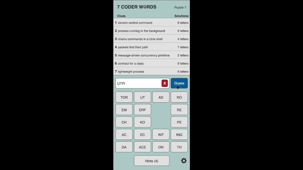 7 Coder Words for Android - A word puzzle game for coders and nerds