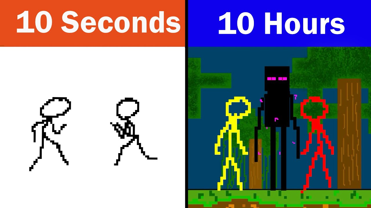 Stickman Pixel Animation in 10 Seconds vs 10 Hours | @flipaclip 
