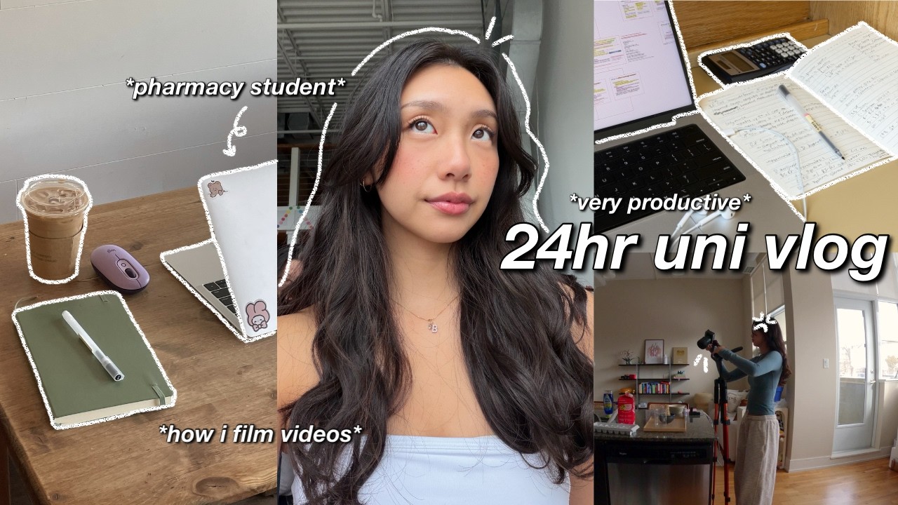 productive 24hr vlog 📓 *UNFILTERED* day in my life: studying for exams & how i film and edit videos