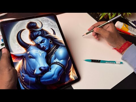 Draw With Me - Lord Shiva Drawing, Shiva With Nandi, Outline Tutorial ????