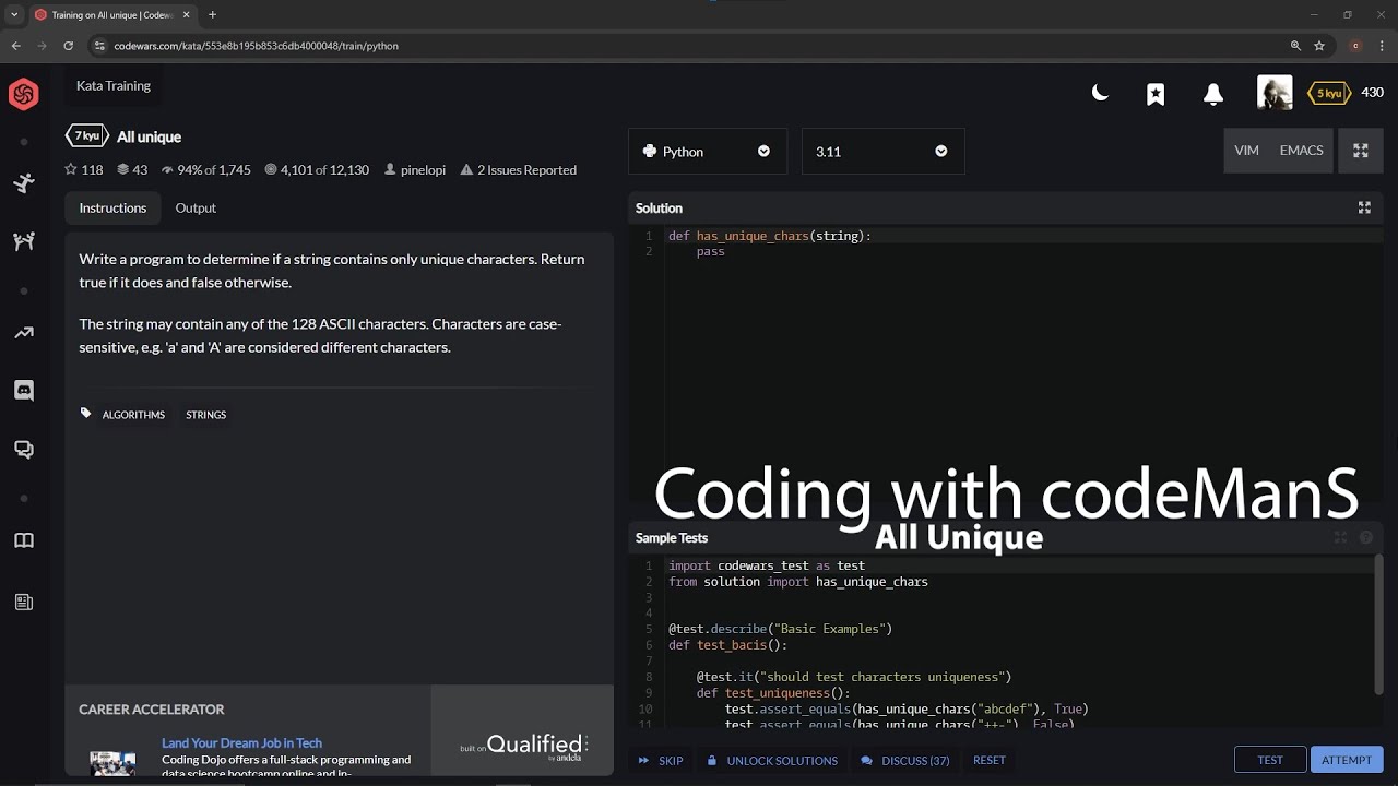 Codewars: Python | 7 kyu | All Unique