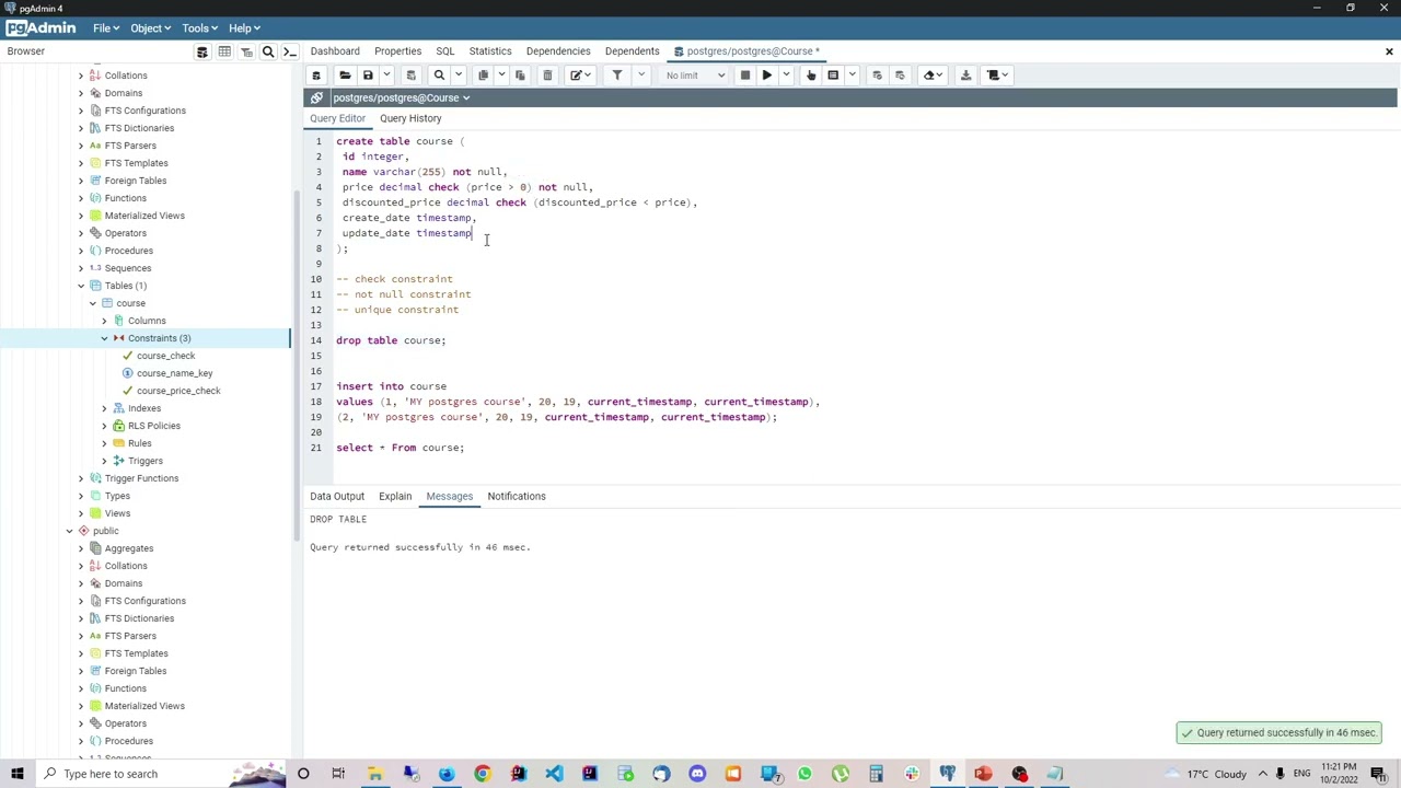 POSTGRESQL Tutorial for beginners - UNIQUE CONSTRAINT