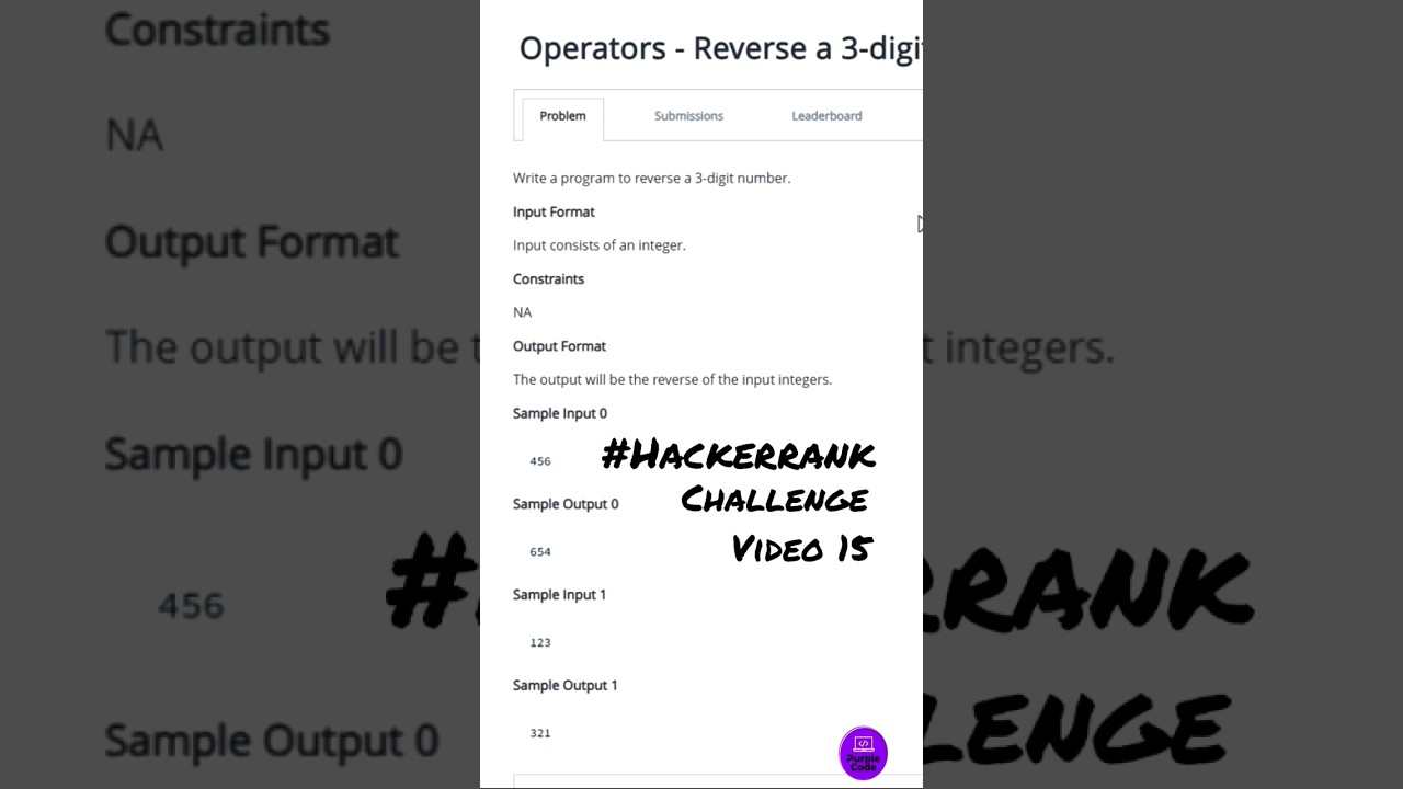 Reverse Digit | Hackerrank Challenge| Video 15| @PurpleCode404 @HackerrankOfficial #python #code