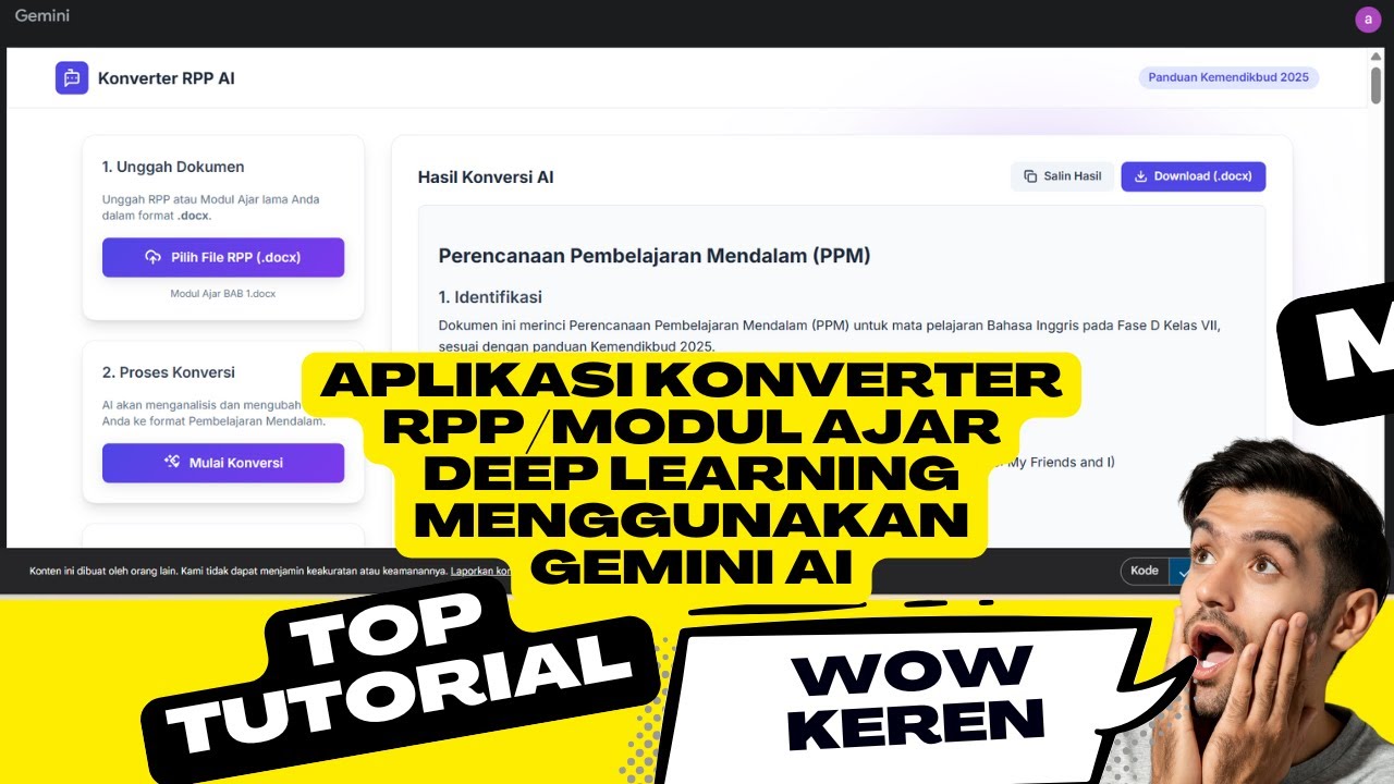 WOW, COOL! AUTOMATIC & FREE DEEP LEARNING RPP/TEACHING MODULE CONVERTER APPLICATION USING GEMINI AI