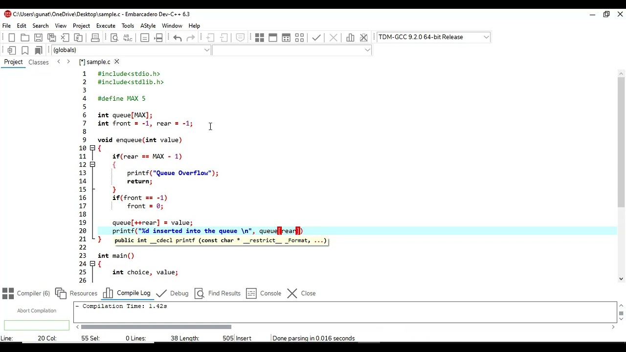 Queue in C | Code Implementation of Queue Using Array | Data Structures Tutorial - 24