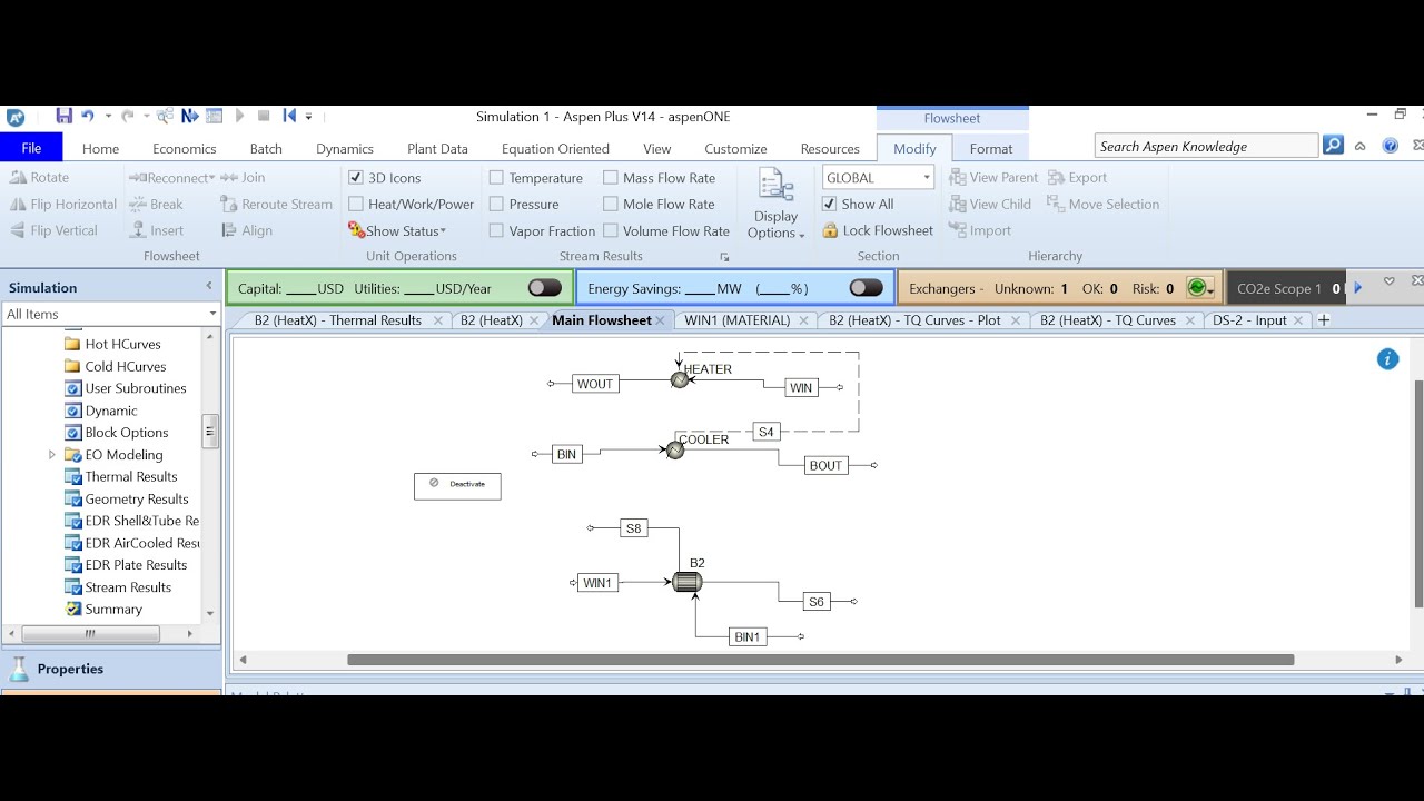 Heat Exchanger Simulation with Heater & HeatX Models in Aspen Plus