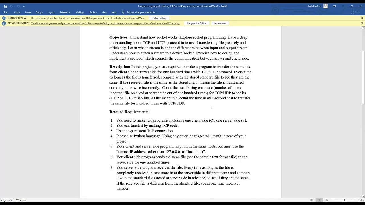 [SOLVED] Programming Project for TCP Socket Programming