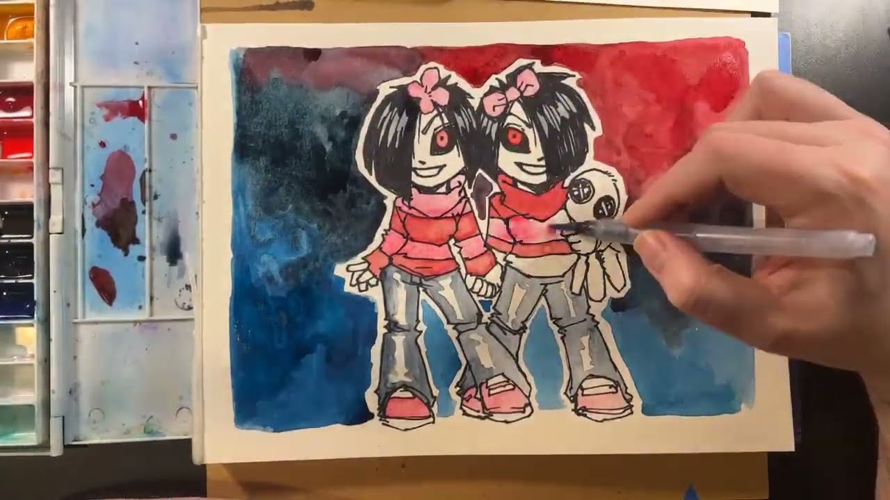 Time Lapse Watercolor Painting of Mitsu and Momo from Erma's Comic | Stunning Artwork Unveiled!
