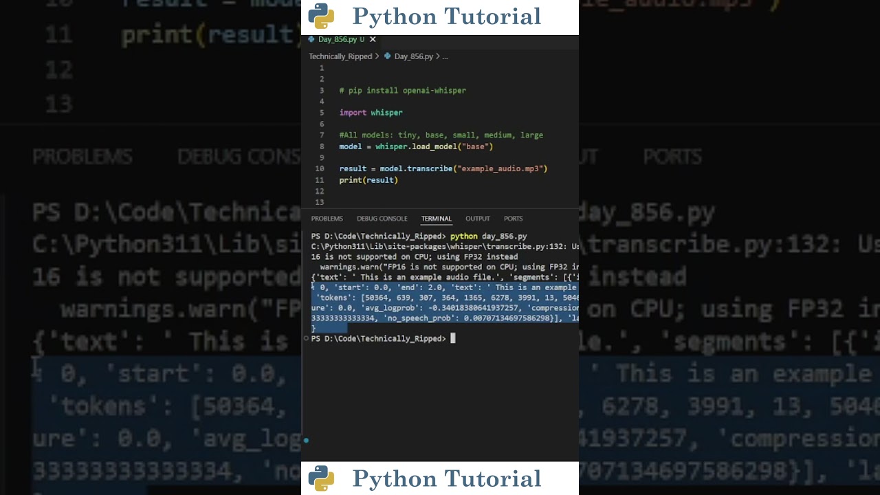 Transcribe Audio to Text with Python Whisper | Python Tutorial