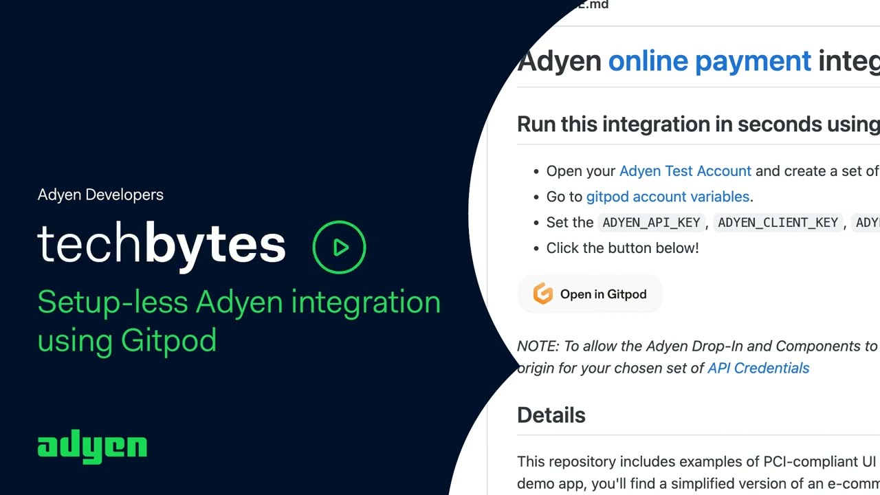 Setup-less Adyen sample integration using Gitpod