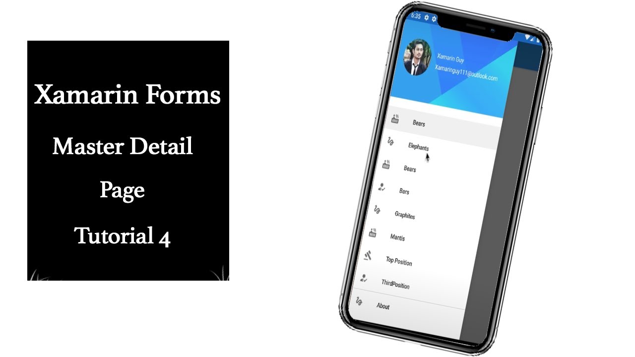 Xamarin Forms  MasterDetail Navigation Page Customizable [Tutorial 4]