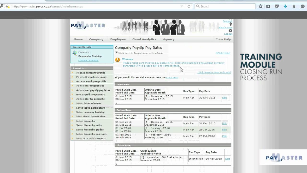 Paymaster Training - Closing a payroll run