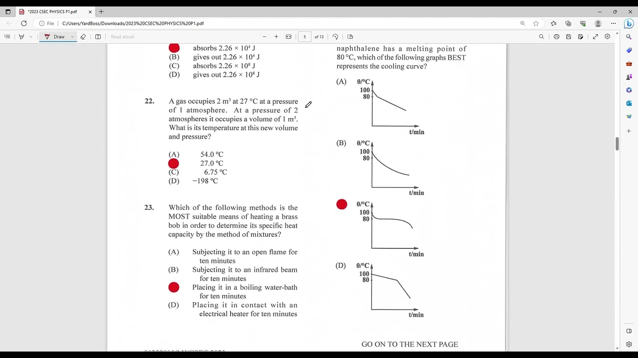 CSEC Physics 2023 Paper 1 Solutions