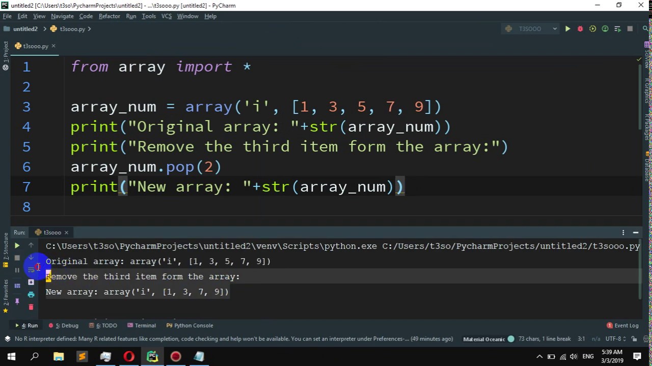 How to Remove a specified item using the index from an array in Python