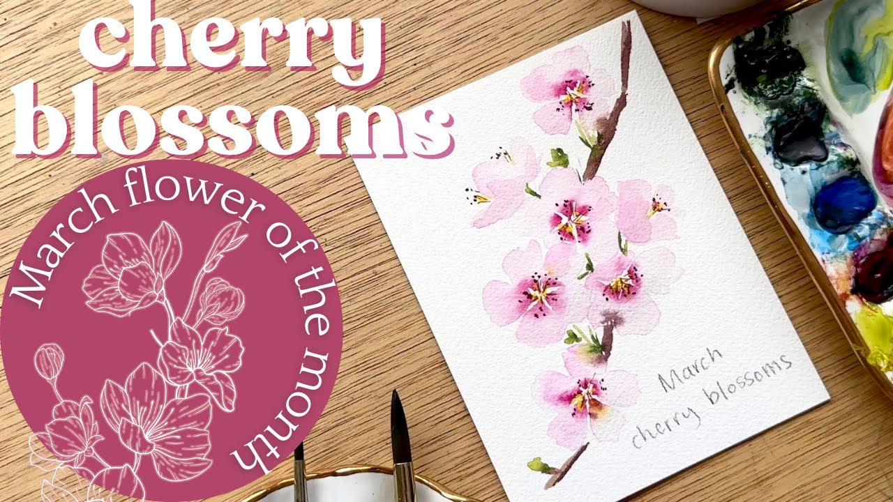 Watercolor cherry blossoms - March birth month flower