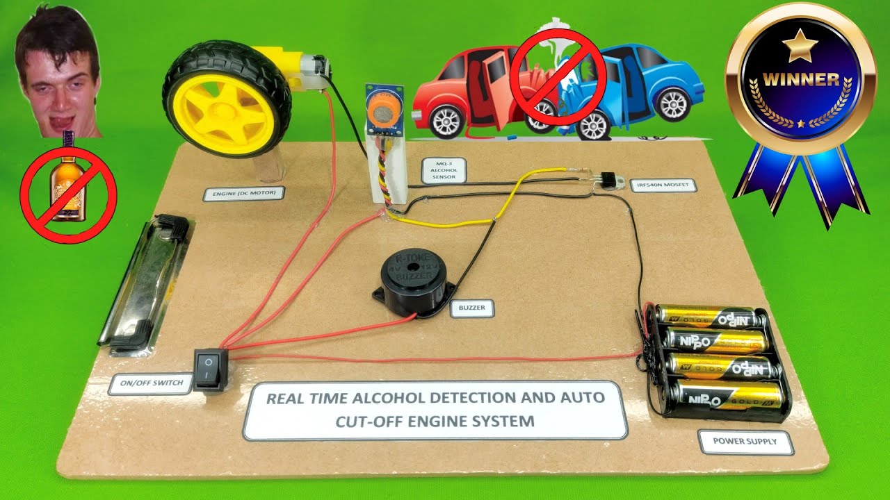 Real time Alcohol detection and auto cut-off engine system || Award winning project 🏆🥇🏆