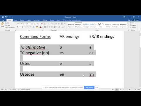 Spanish Command Forms (regulars only)
