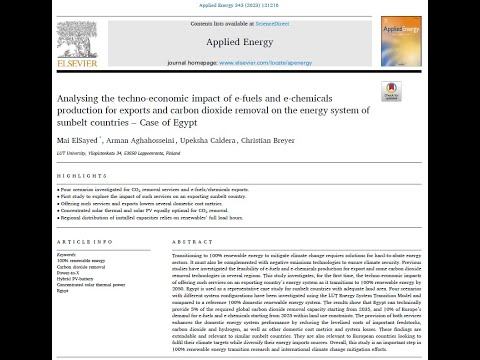 Egypt Renewable Energy Transition: Export of e-Fuels and Carbon Dioxide Removal