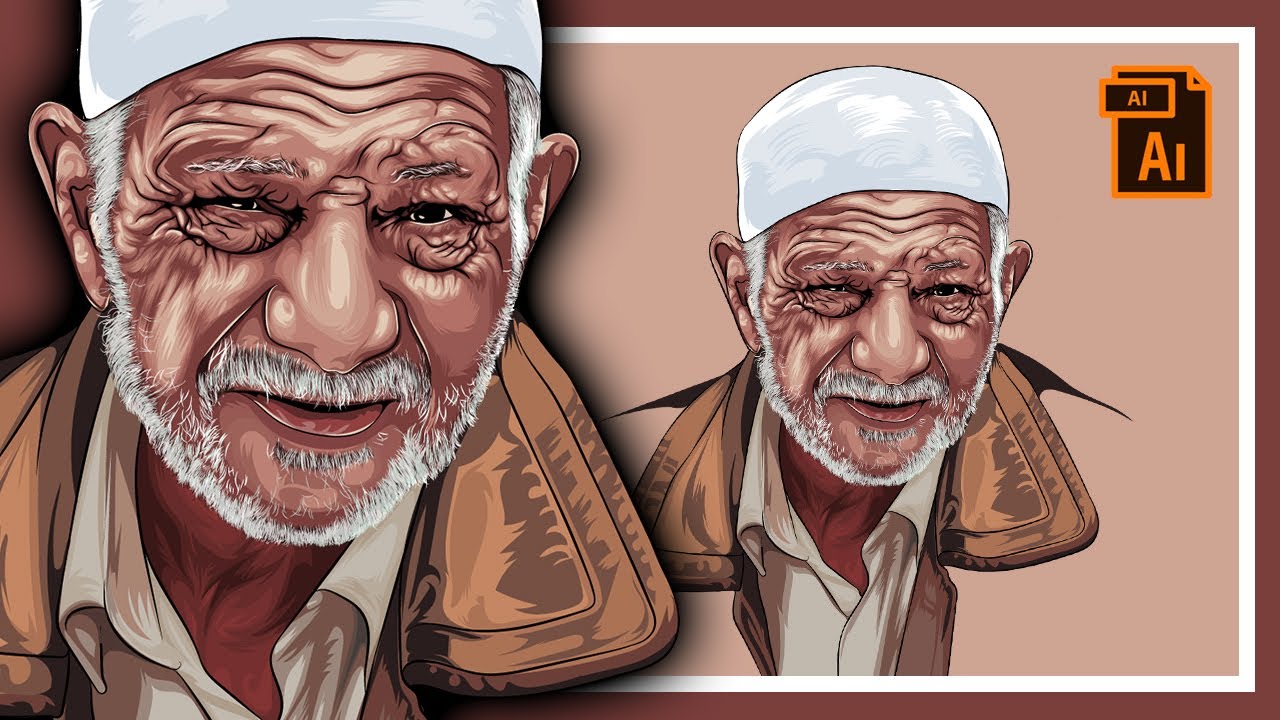 Drawing Oldman PORTRAIT Vector Illustrator Tutorial